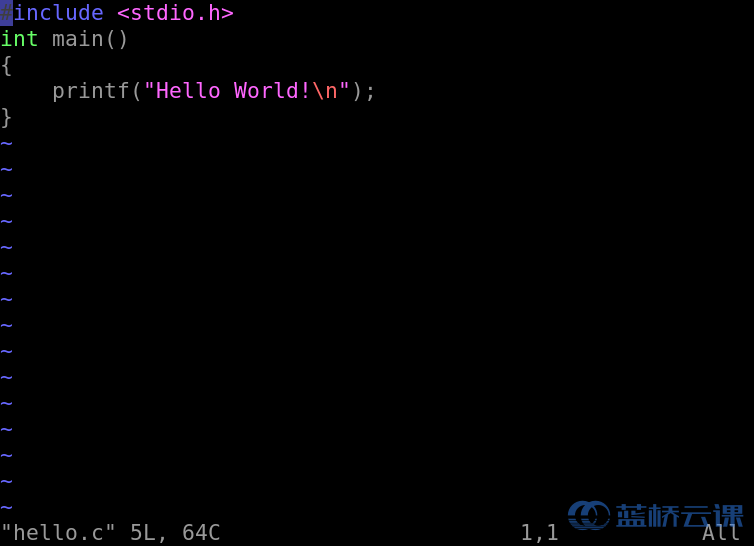 实验一：写一个hello world小程序 - 蓝桥云课