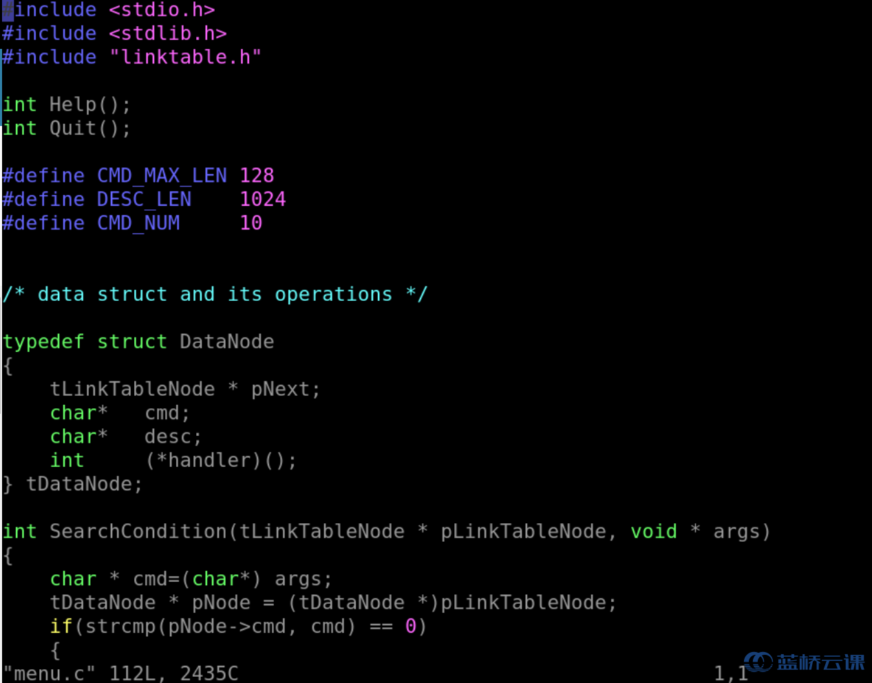 实验五：用callback增强链表模块来实现命令行菜单小程序V2.8 - 蓝桥云课